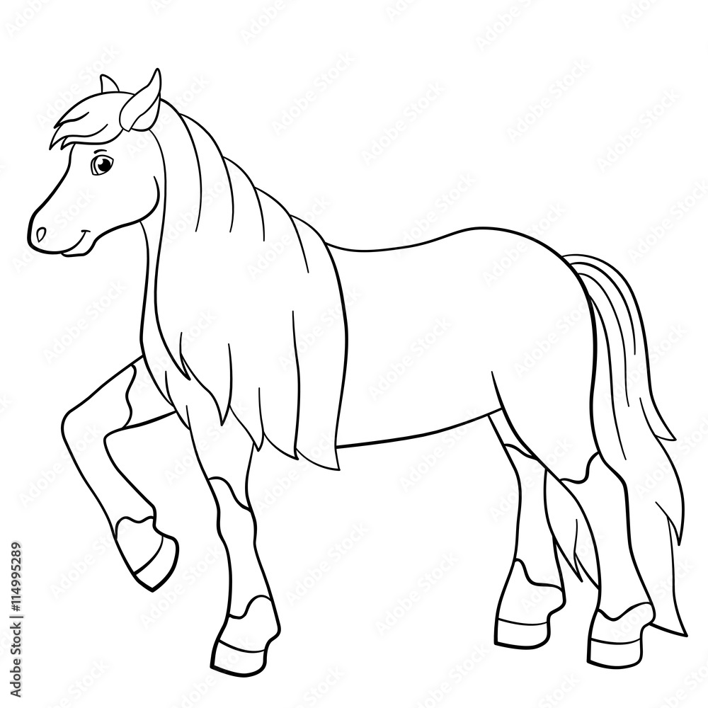 Coloring pages. Farm animals. Cute horse. Stock Vector | Adobe Stock