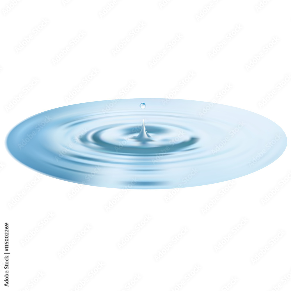 Water drop and ripple or circle isolated over white. 3d illustration ...