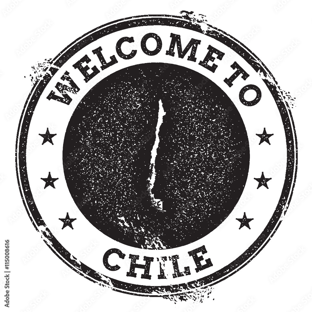 Vintage passport welcome stamp with Chile map. Grunge rubber stamp with ...