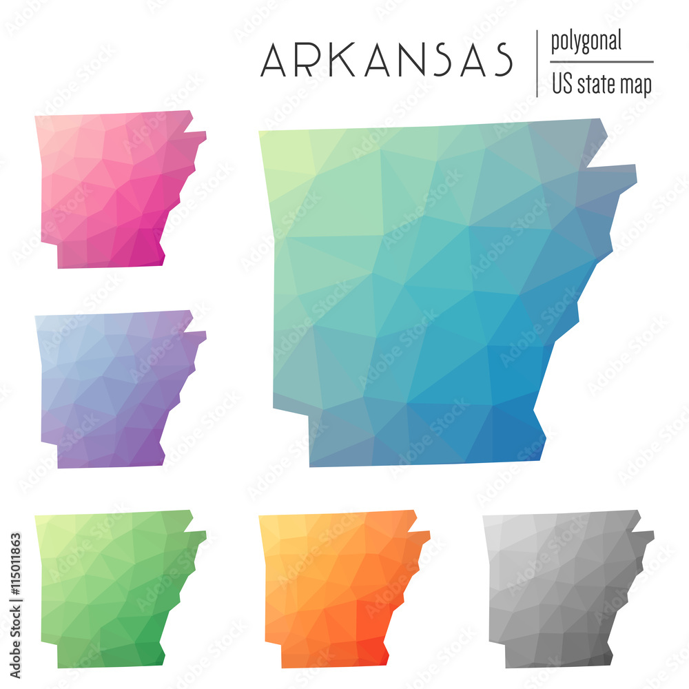 Set of vector polygonal Arkansas maps. Bright gradient map of the US ...