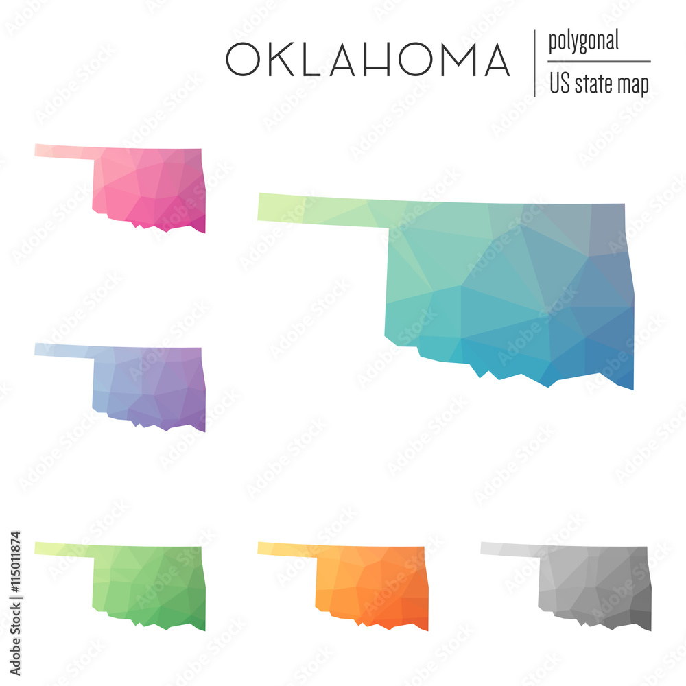 Set of vector polygonal Oklahoma maps. Bright gradient map of the US ...