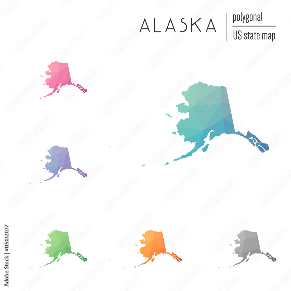 Set of vector polygonal Alaska maps. Bright gradient map of the US ...
