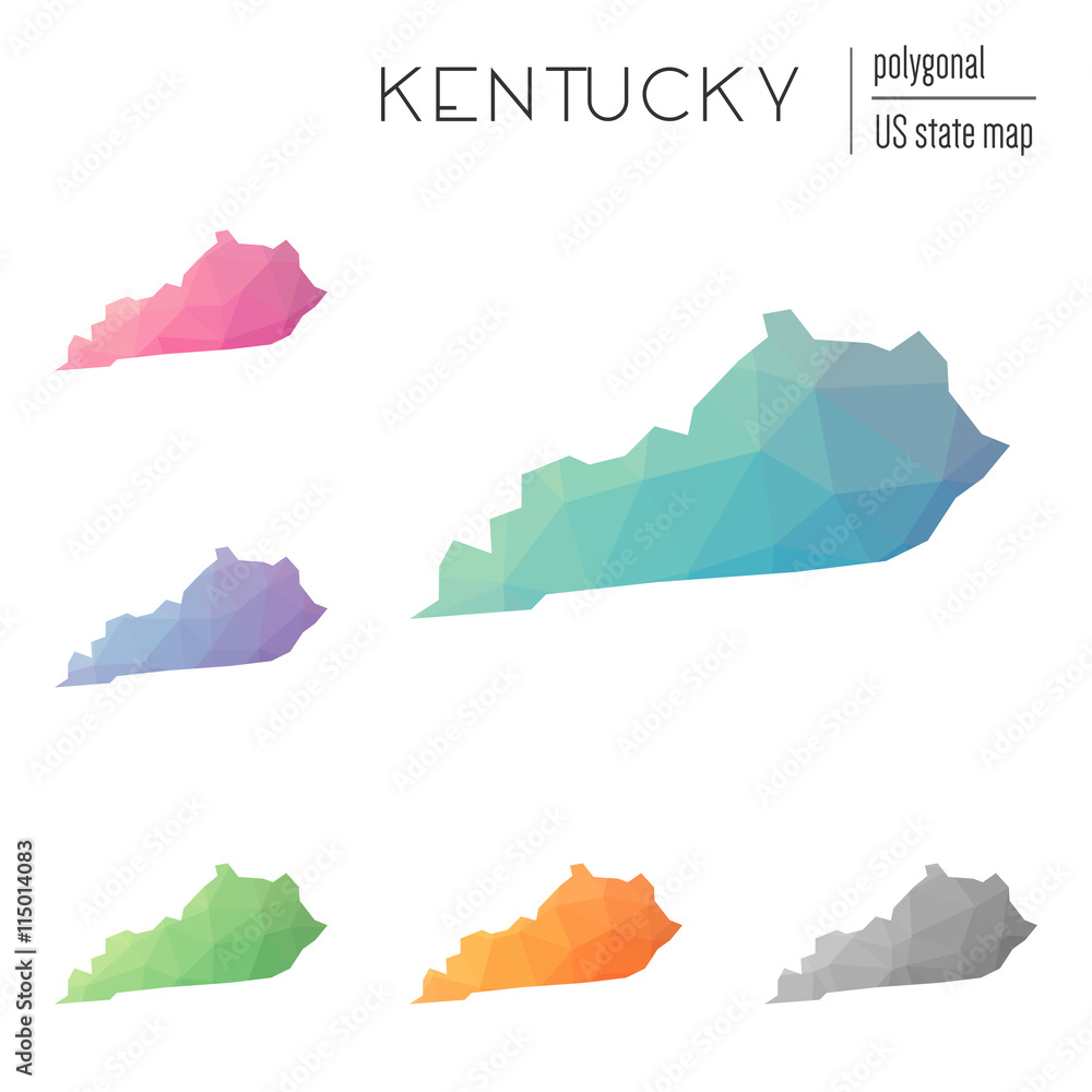 Set of vector polygonal Kentucky maps. Bright gradient map of the US ...