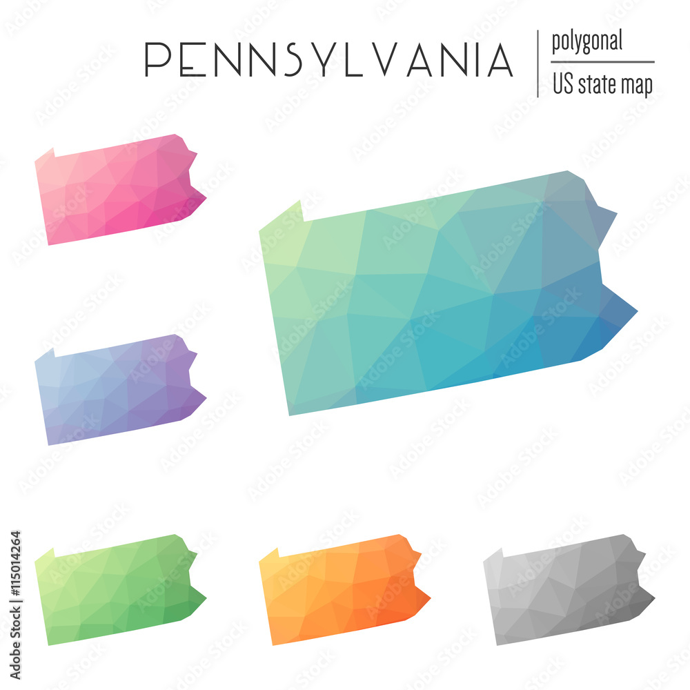 Set of vector polygonal Pennsylvania maps. Bright gradient map of the ...