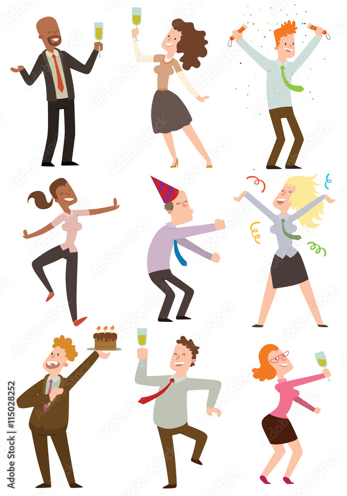 Happy business people dancing at office party vector illustration ...