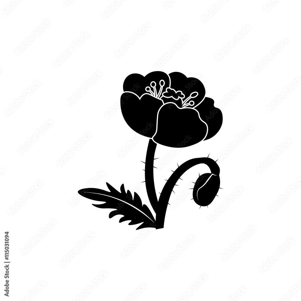Poppy flower icon. Black icon on white background. Stock Vector | Adobe ...