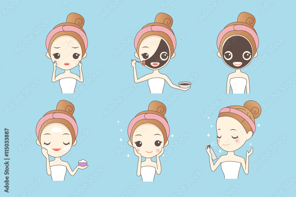 cartoon girl with facial mask Stock Vector | Adobe Stock