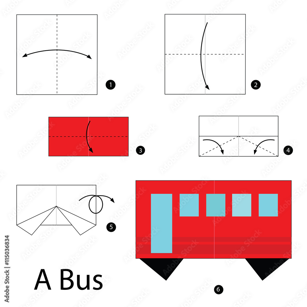 Step by step instructions how to make origami A Bus. Stock Vector ...