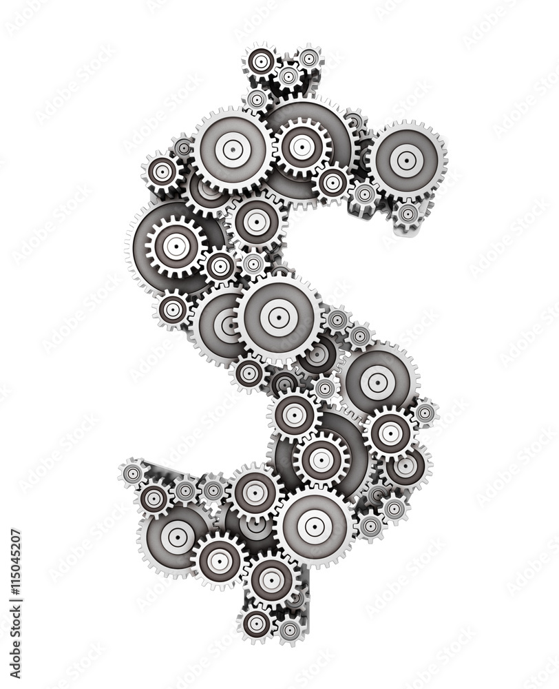 Financial concept. Mechanism of gears in form of dollar sign iso Stock ...