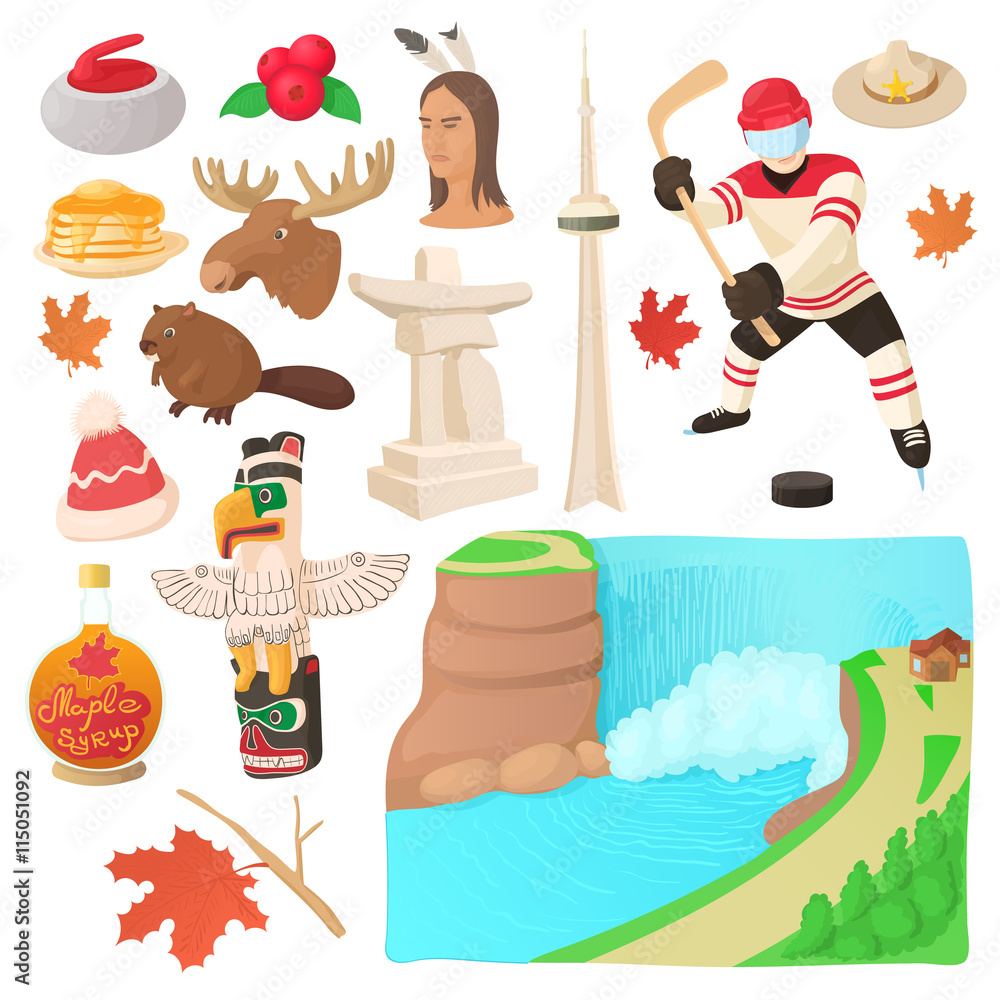 Canada icons set in cartoon style isolated vector illustration Stock ...