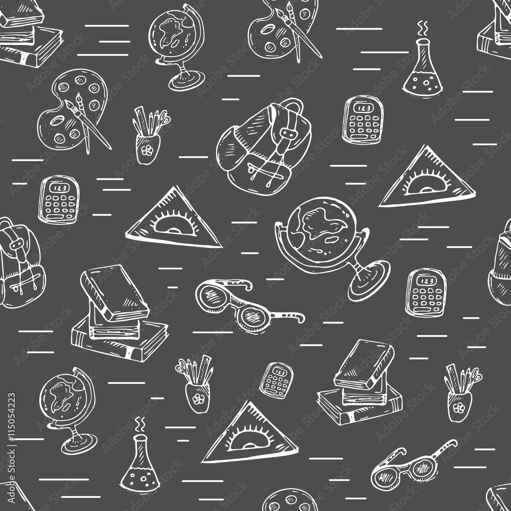 School class pattern with school supplies. Vector hand-drawn doodle ...