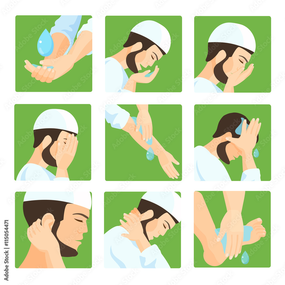 Vecteur Stock Muslim ablution, purification guide. Step by step ...