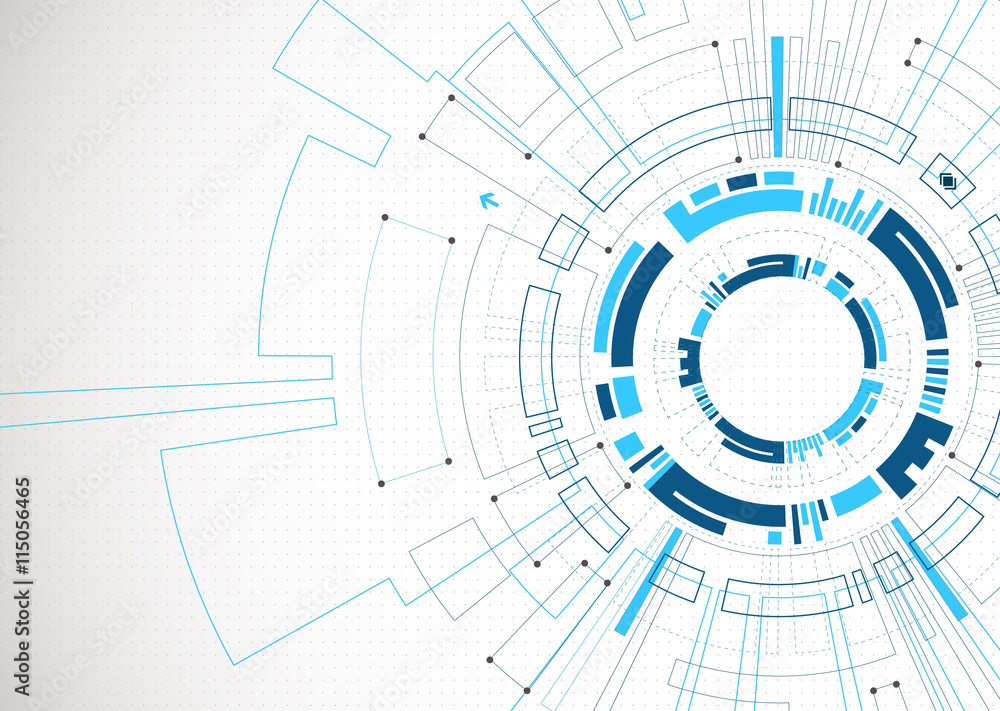 Abstract blue colored technological background with various tec Stock ...
