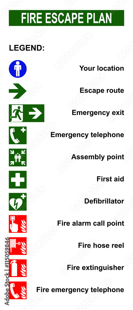 Set of symbols for fire escape evacuation plans Stock Vector | Adobe Stock