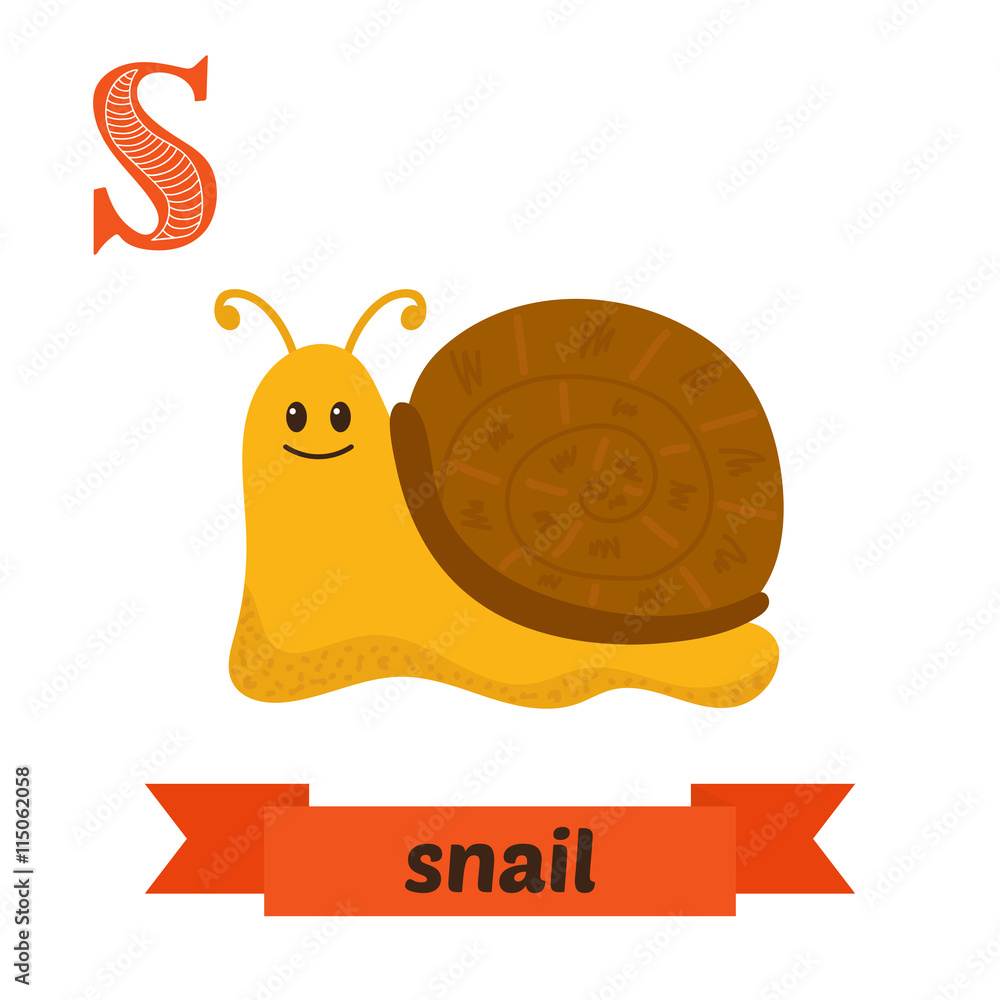 Snail. S letter. Cute children animal alphabet in vector. Funny Stock ...