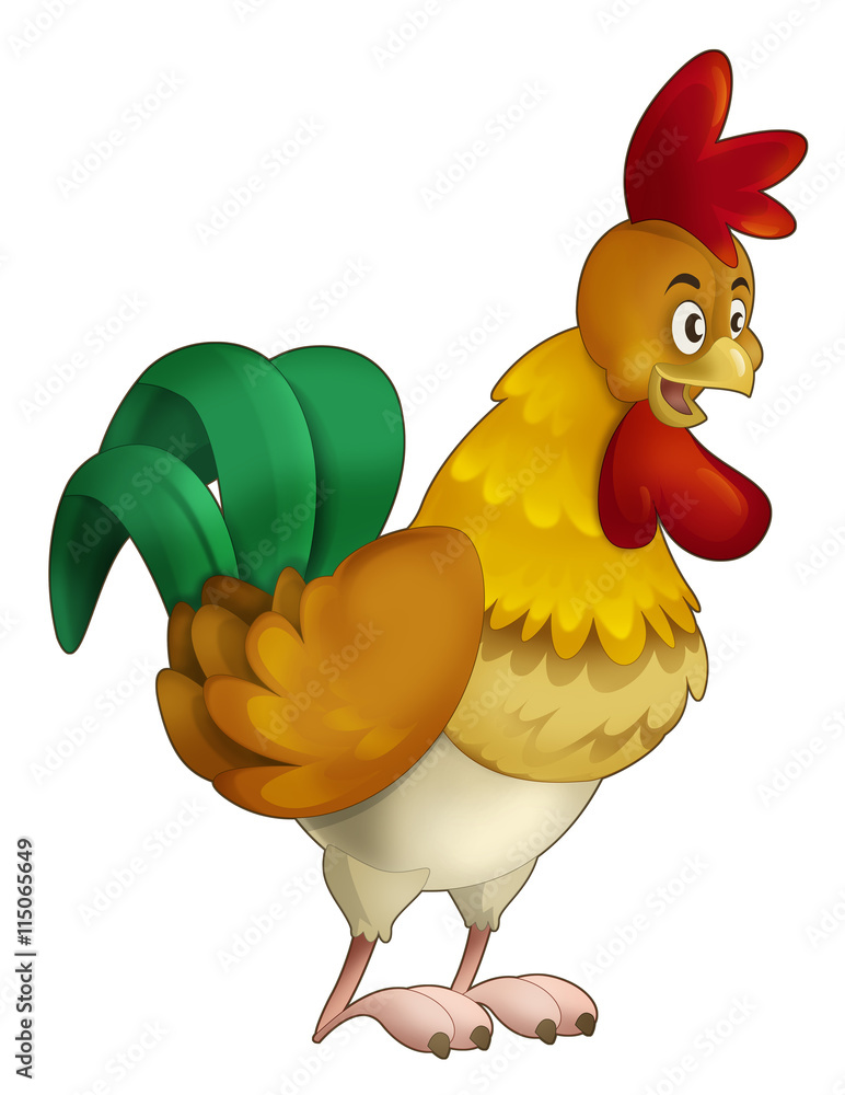 Cartoon rooster - standing and smiling - isolated - illustration for ...