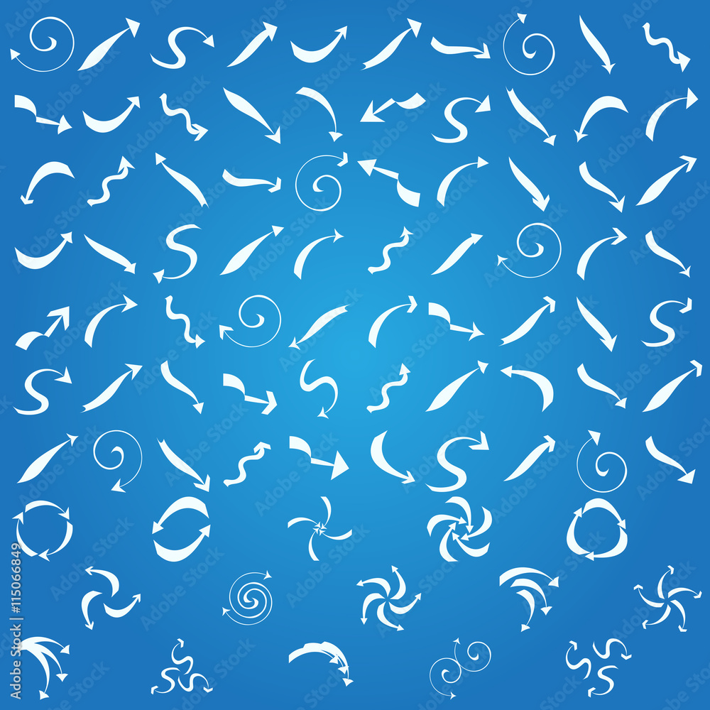 Arrows blueprint. Set of white pointers. A collection of cursors. The ...