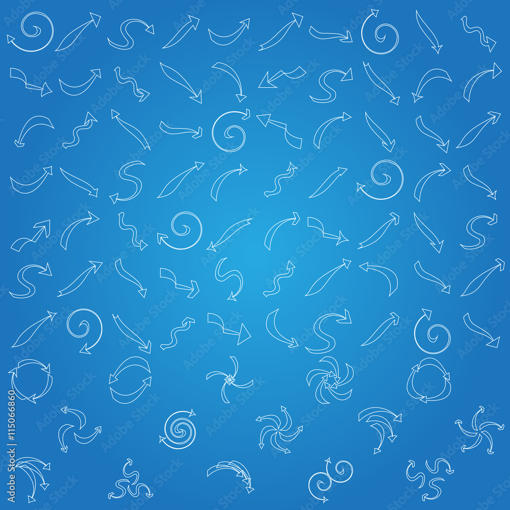 Arrows blueprint. Set of white pointers. A collection of cursors. Icon ...