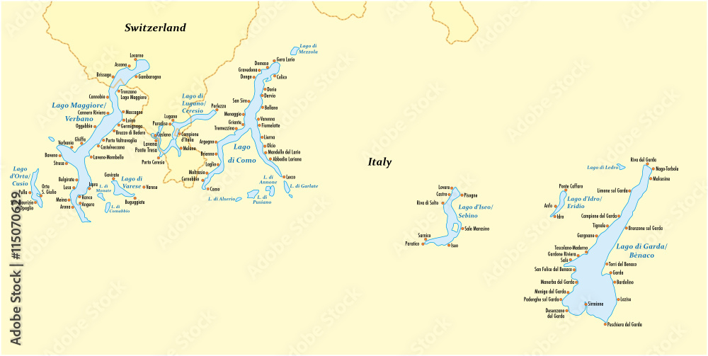 vector outline map of the northern Italian lakes Stock Vector | Adobe Stock