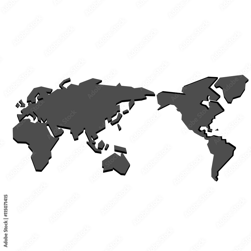 World Map with shadows. Word map american style. Simple picture of word ...