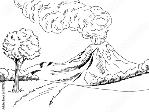 Volcano Pencil Drawing