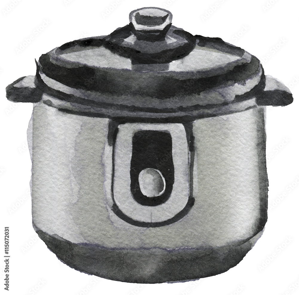 watercolor sketch of multi cooker on a white background Stock ...