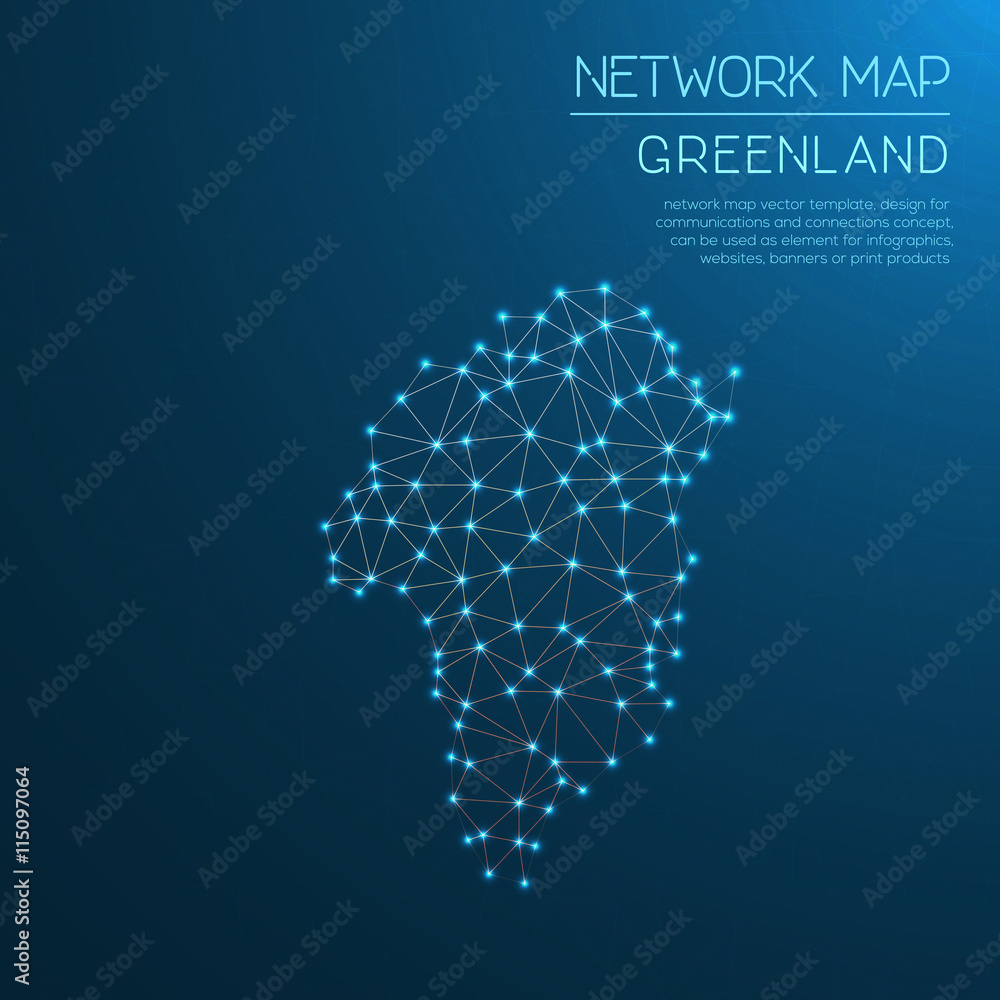 Greenland network map. Abstract polygonal map design. Internet ...