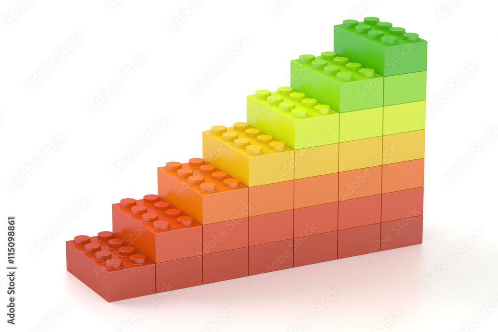 Growing bar chart from color building toy blocks, 3D rendering Stock ...