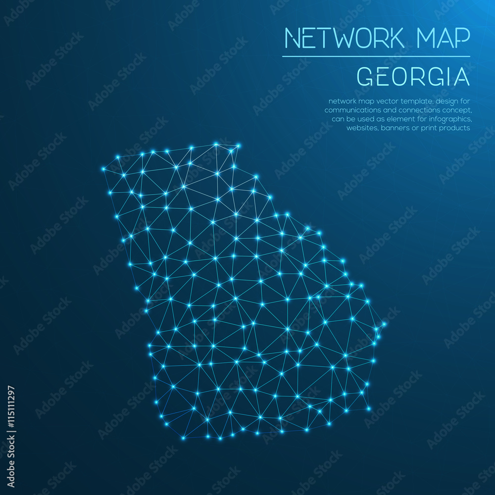 Georgia network map. Abstract polygonal US state map design. Internet ...