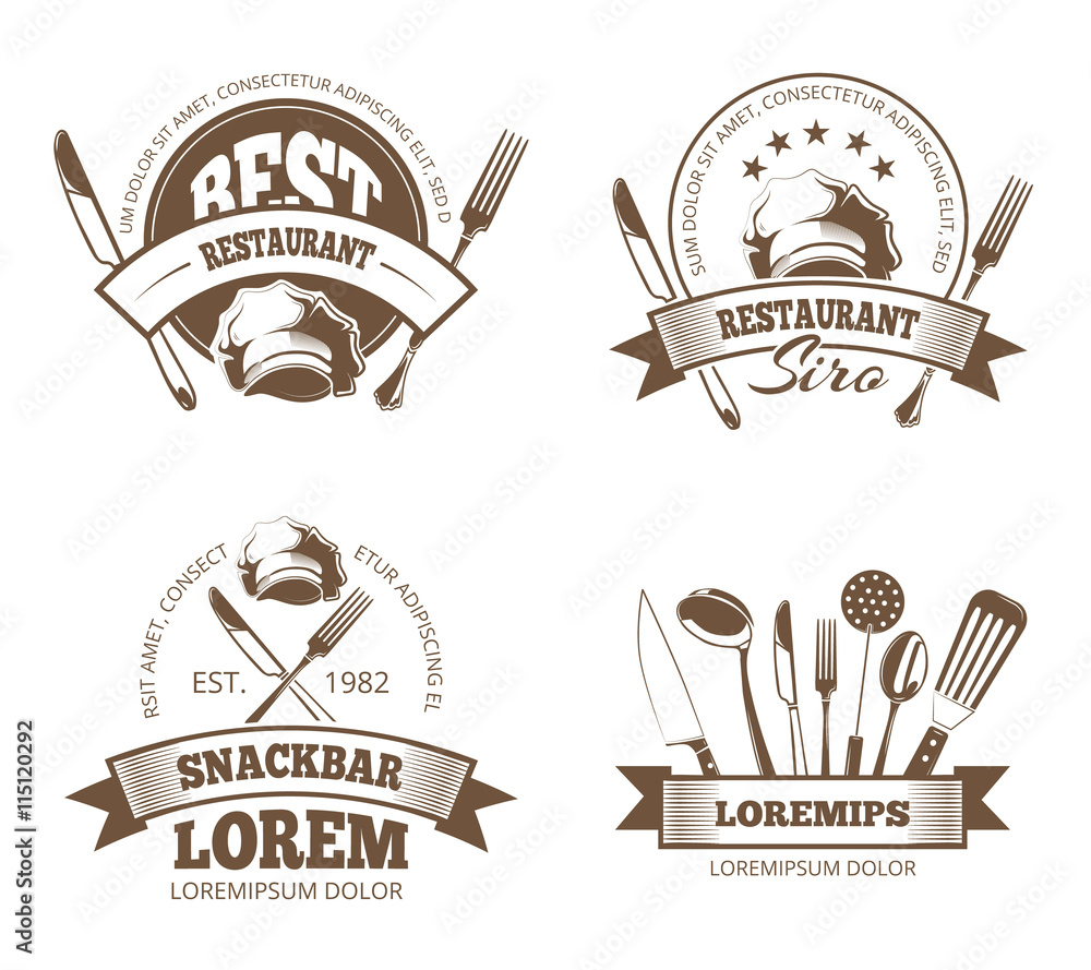Vector restaurant labels, emblems, badges, logos for menu design ...