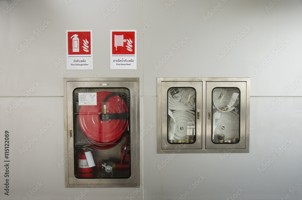 Emergency fire equipment station for firefighter and caution lab Stock ...