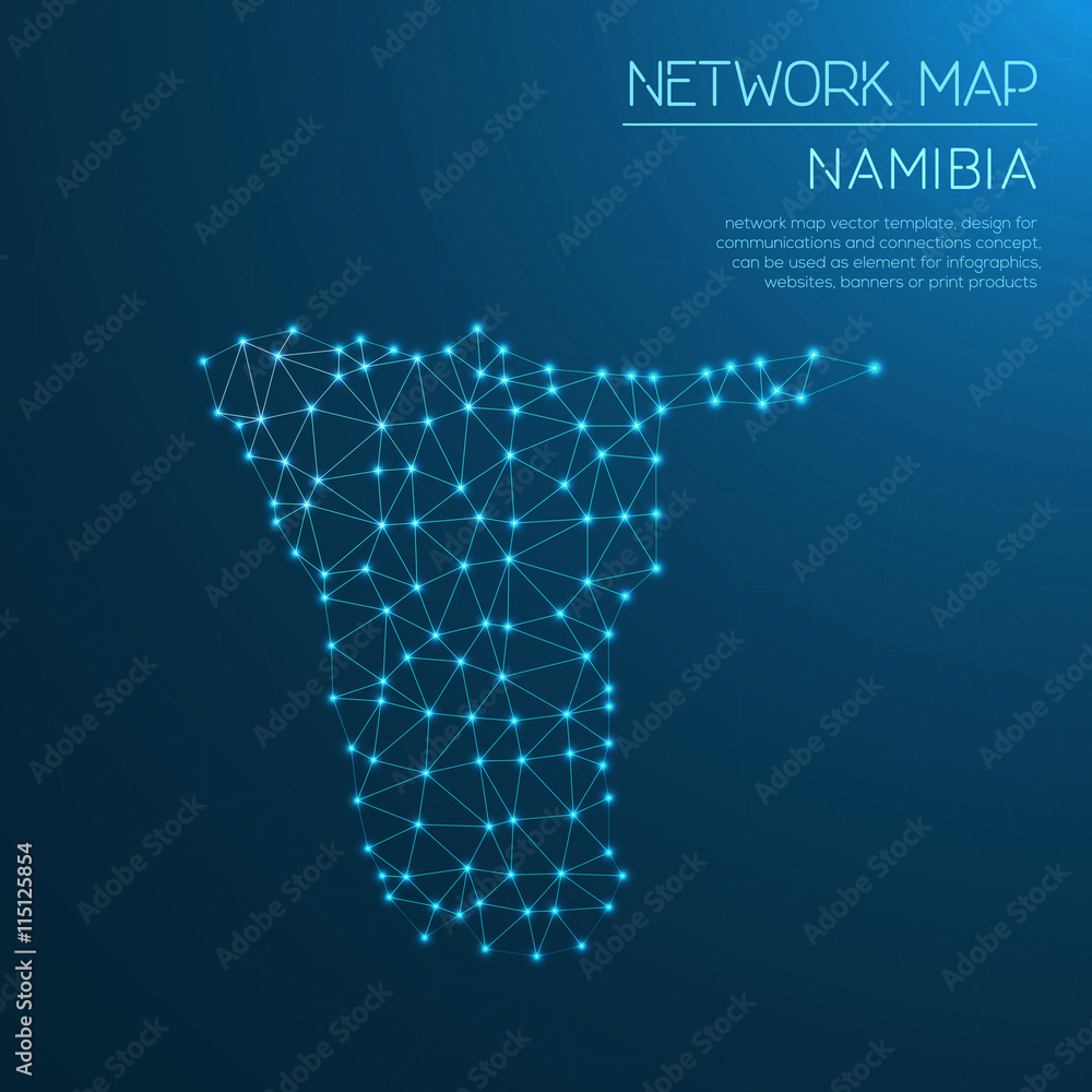 Namibia network map. Abstract polygonal map design. Internet ...