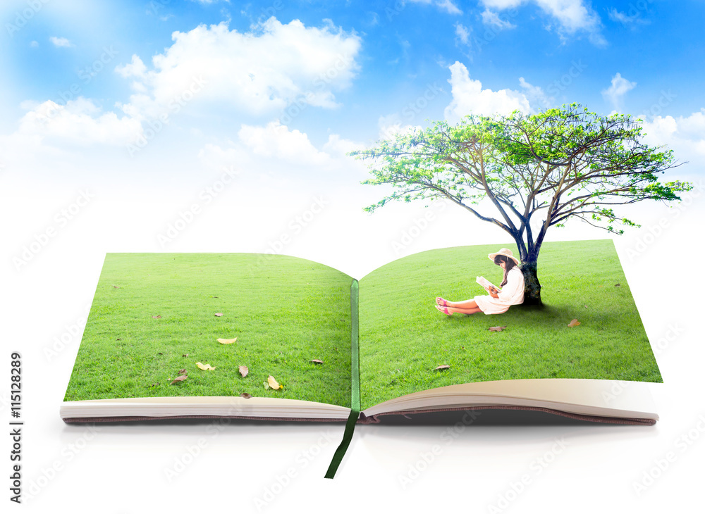 World environment day concept: Asian children reading under big tree on ...