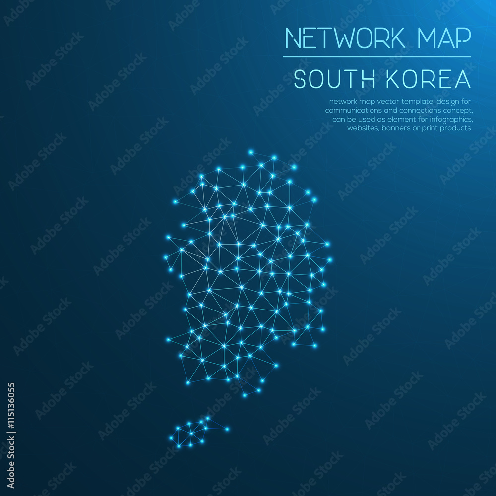 Korea, Republic of network map. Abstract polygonal map design. Internet ...