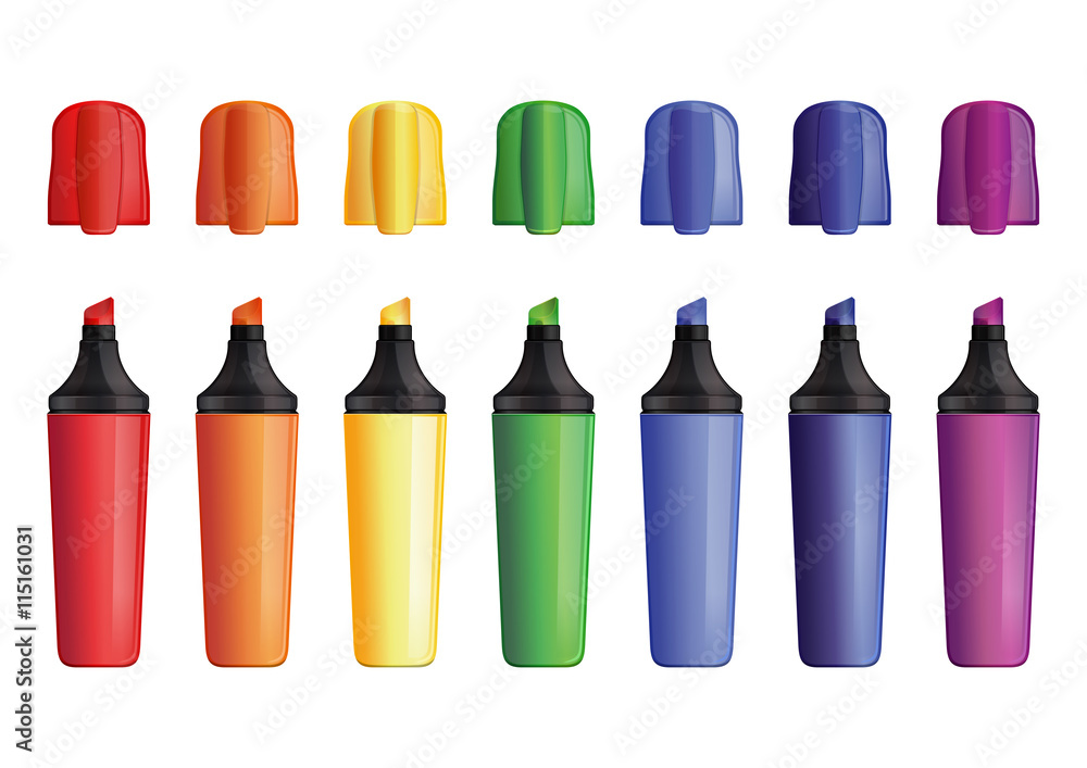 Set of colored outdoor markers with cap. Felt pen. Felt-tip pen. Vector ...