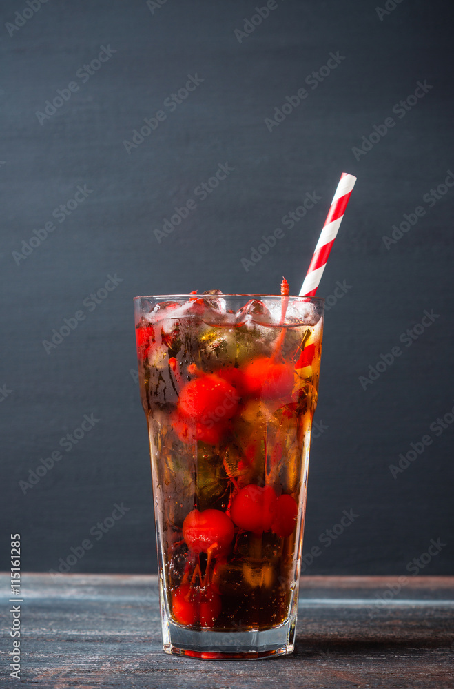 Refreshing cold cherry cola on the wooden background Stock Photo ...