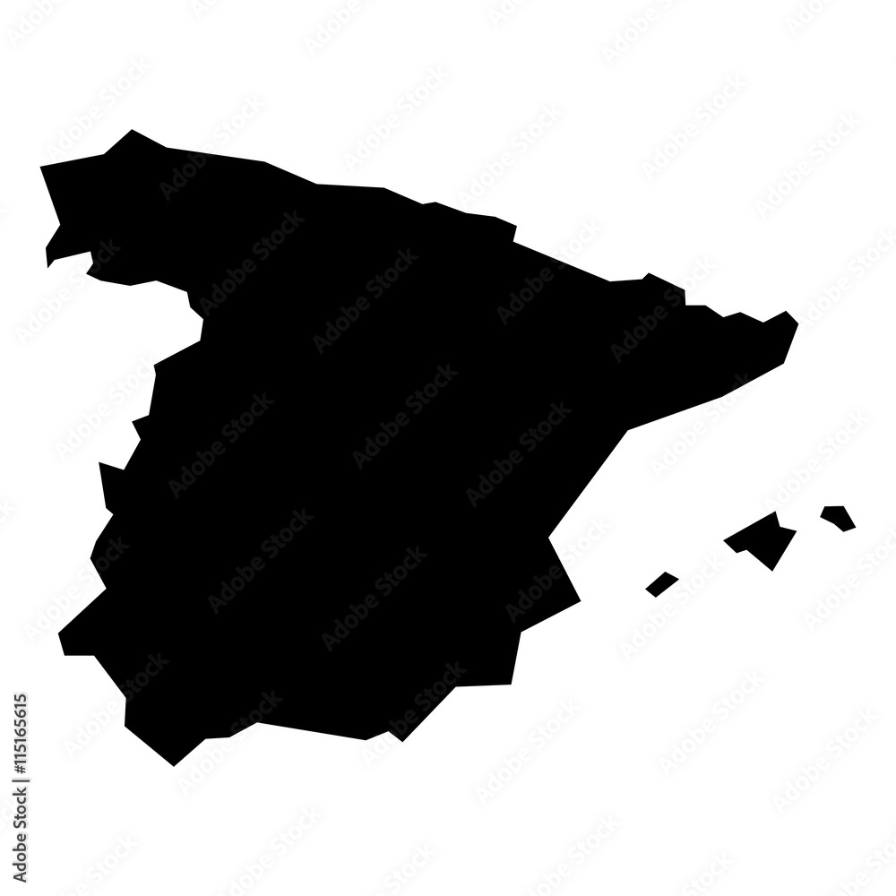 Black simplified flat silhouette map of Spain. Vector country shape ...