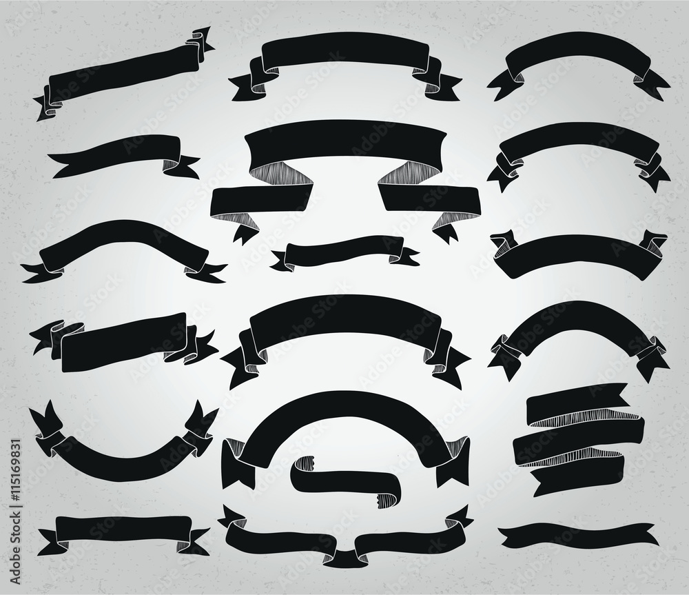Vector Black Hand Drawn Rustic Ribbons, Banners Shapes Stock Vector ...