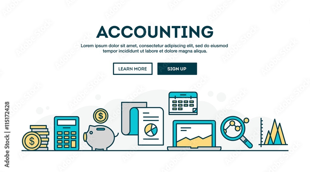Accounting, colorful concept header, flat design thin line style Stock ...