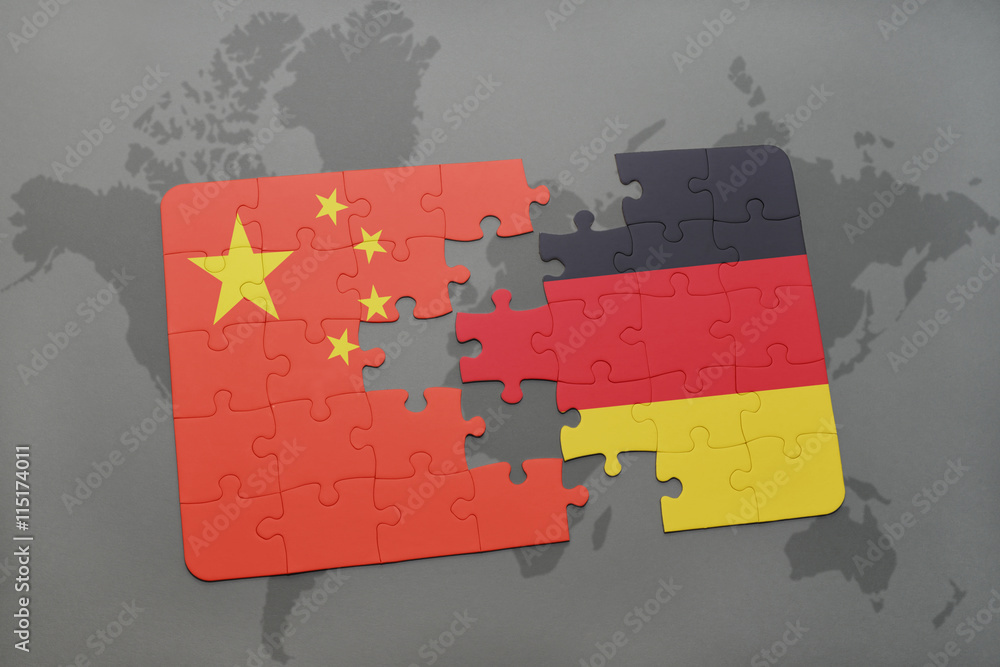 puzzle with the national flag of china and germany on a world map ...