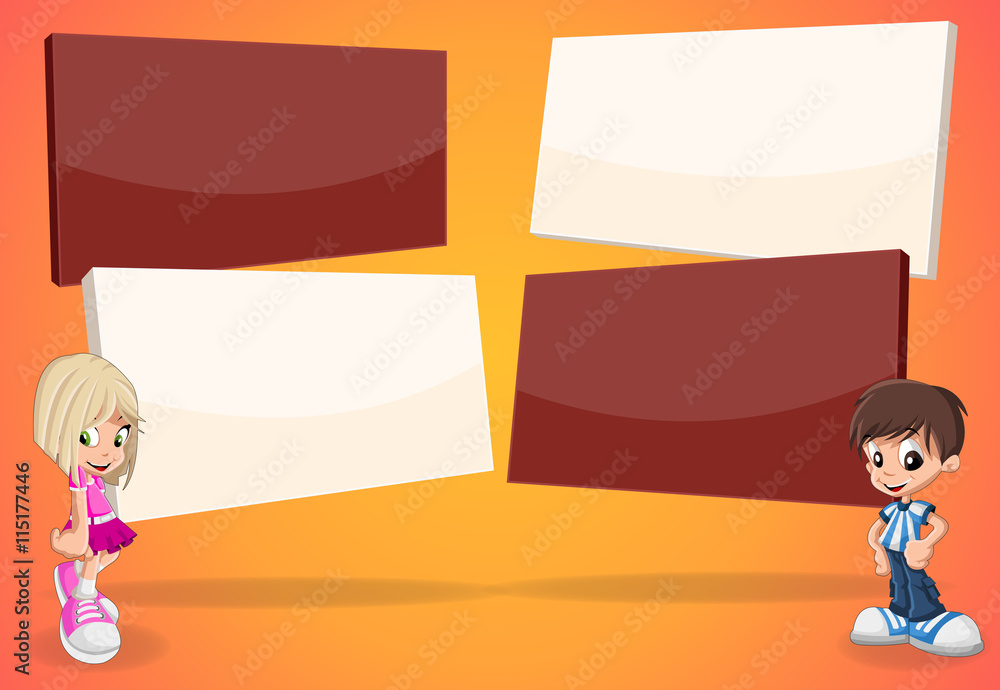 Vector banners / backgrounds with cartoon children. Design text box ...