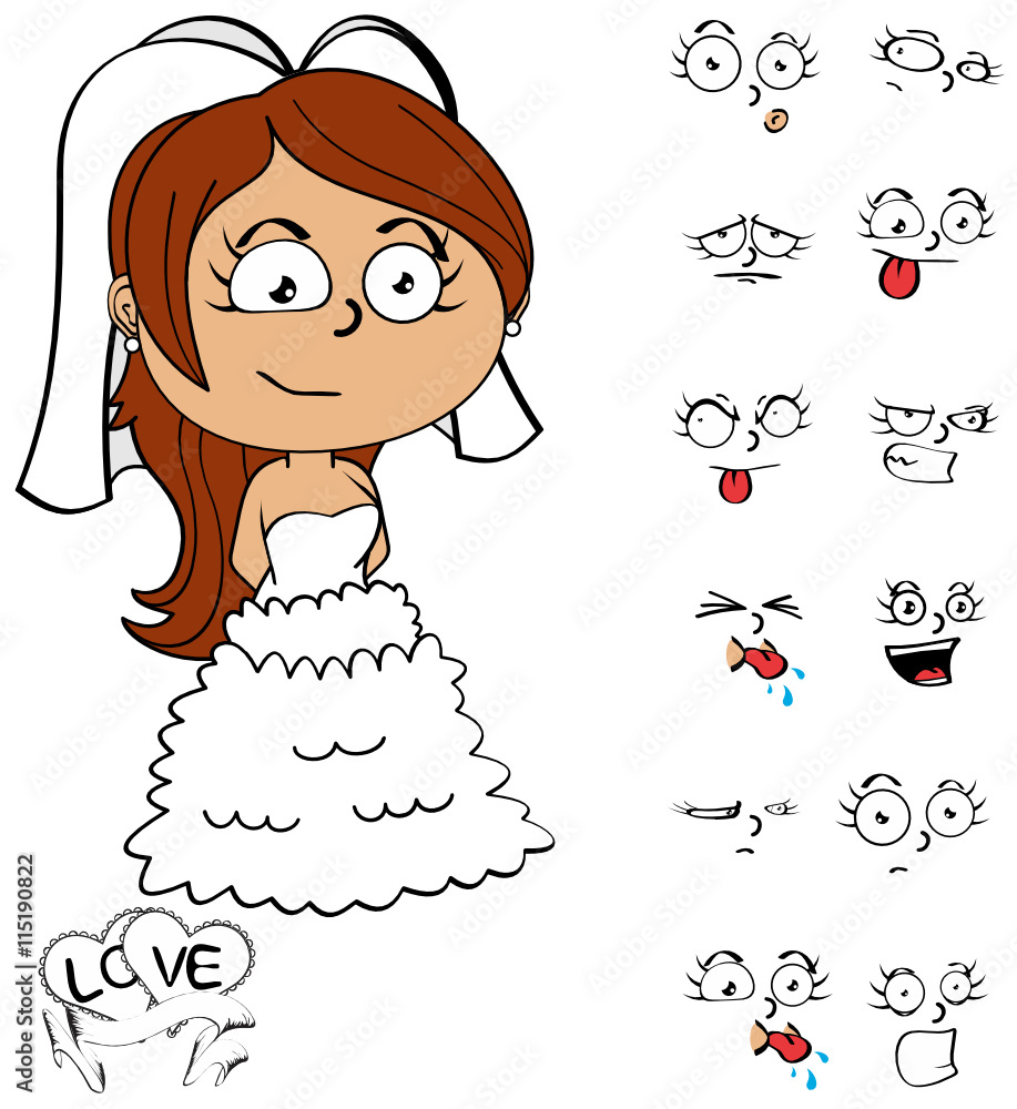chibi bride cartoon expressions pack in vector format Stock Vector ...