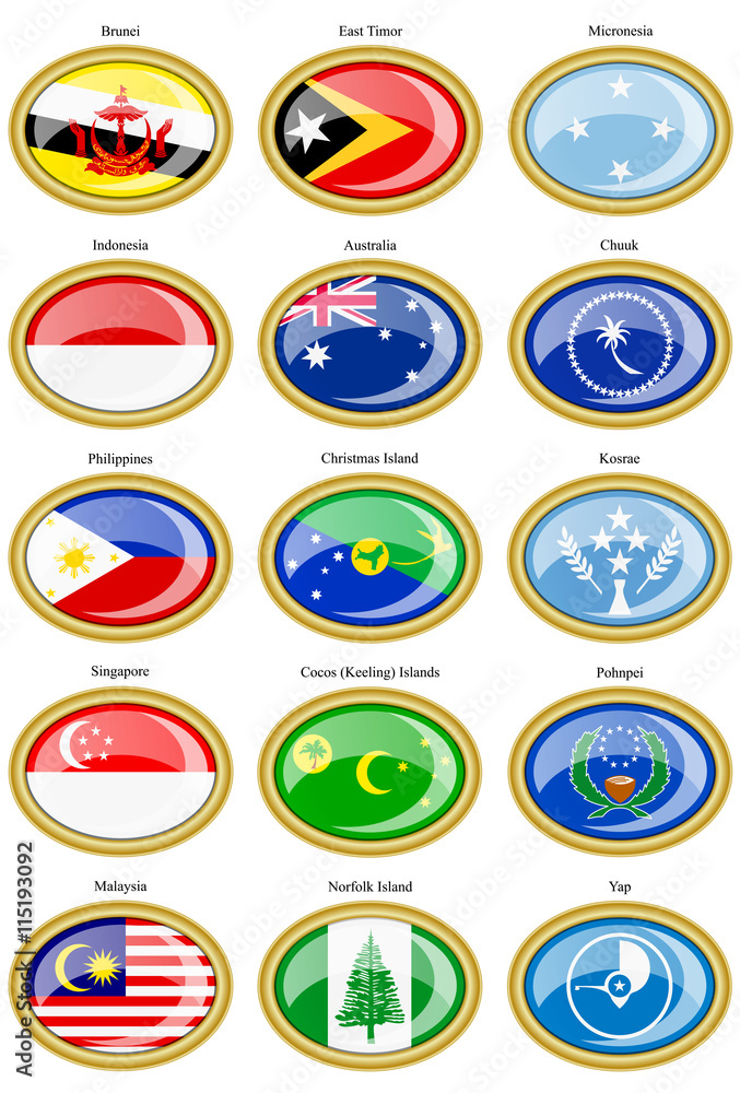 Set of icons. Flags of Indo-Australian Archipelago and Micronesia ...