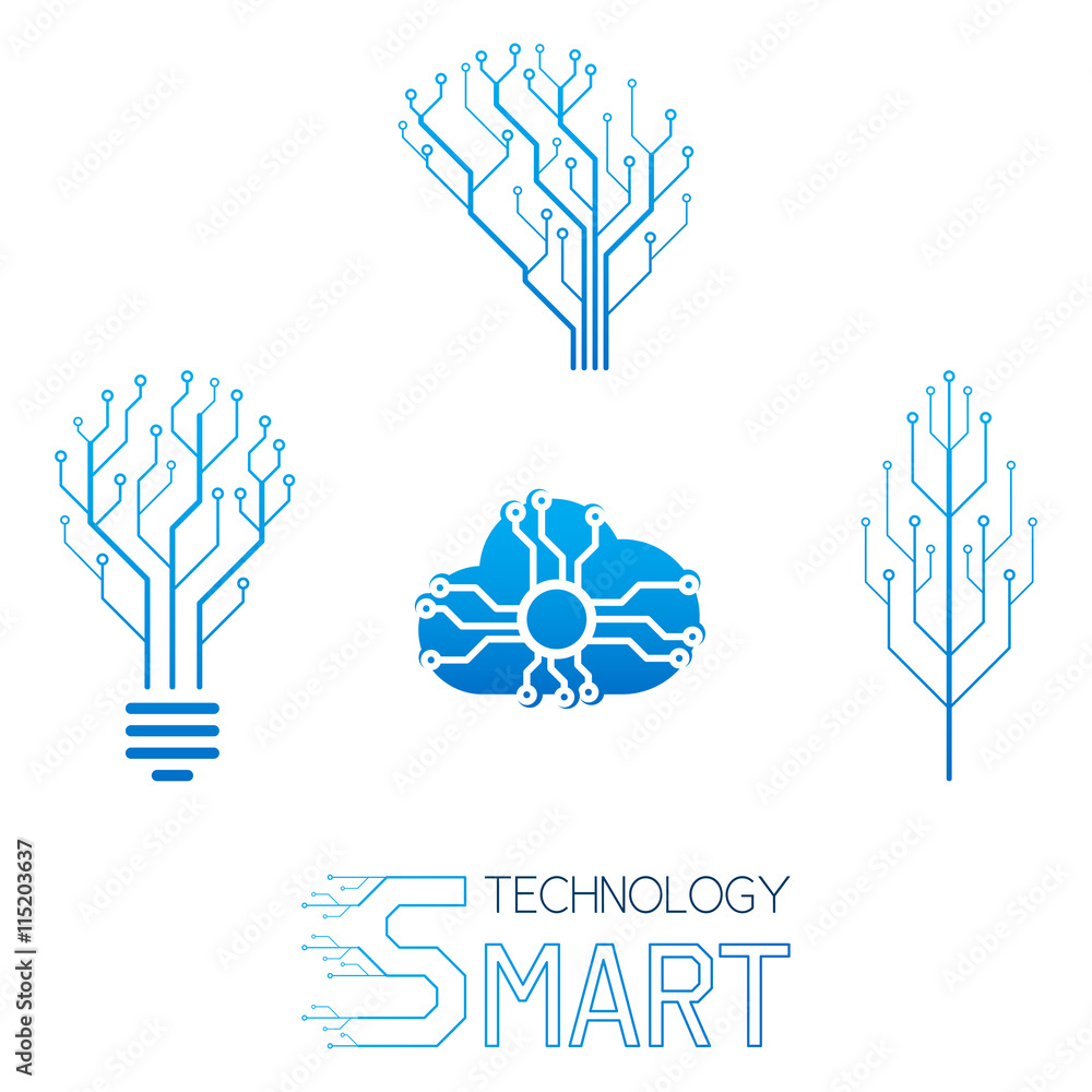 Set of logo of information technology. Concepts of label in the ...