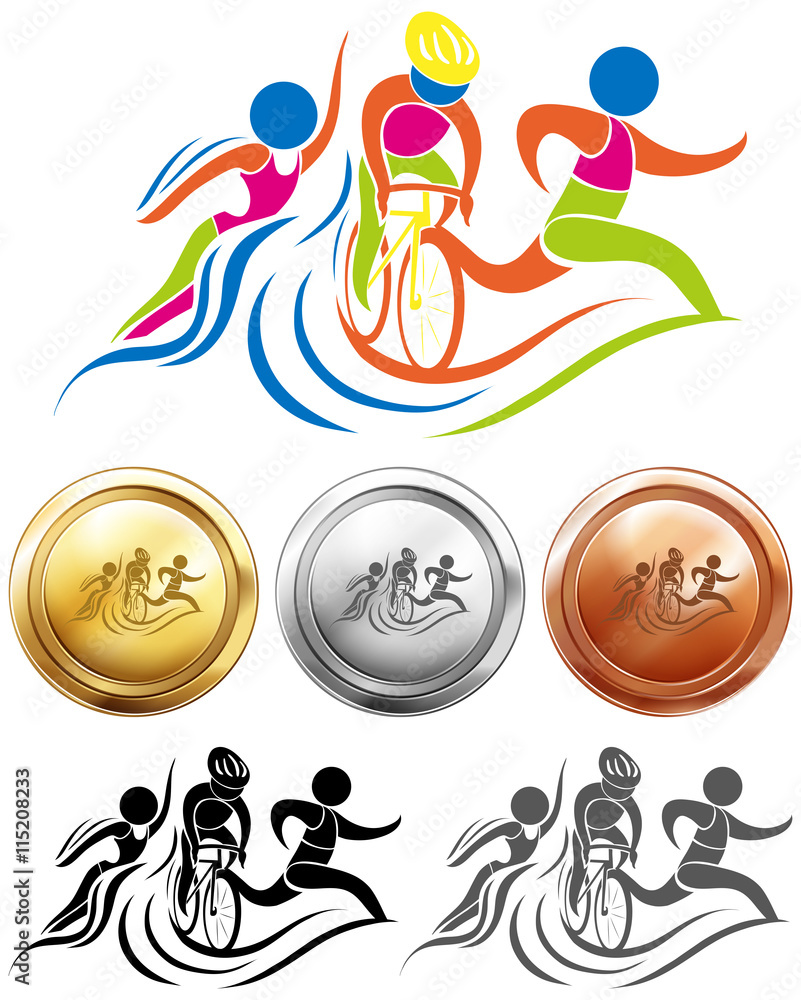 Triathlon icon and sport medals Stock Vector | Adobe Stock