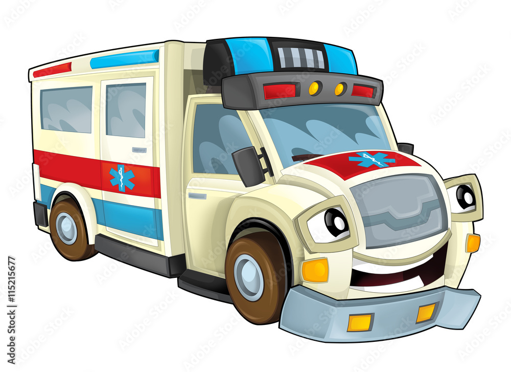 Cartoon ambulance - caricature - isolated - illustration for the ...