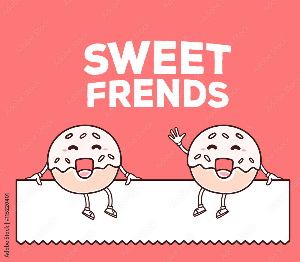 Vector illustration of smile sweet donut friends sitting on whit vector ...