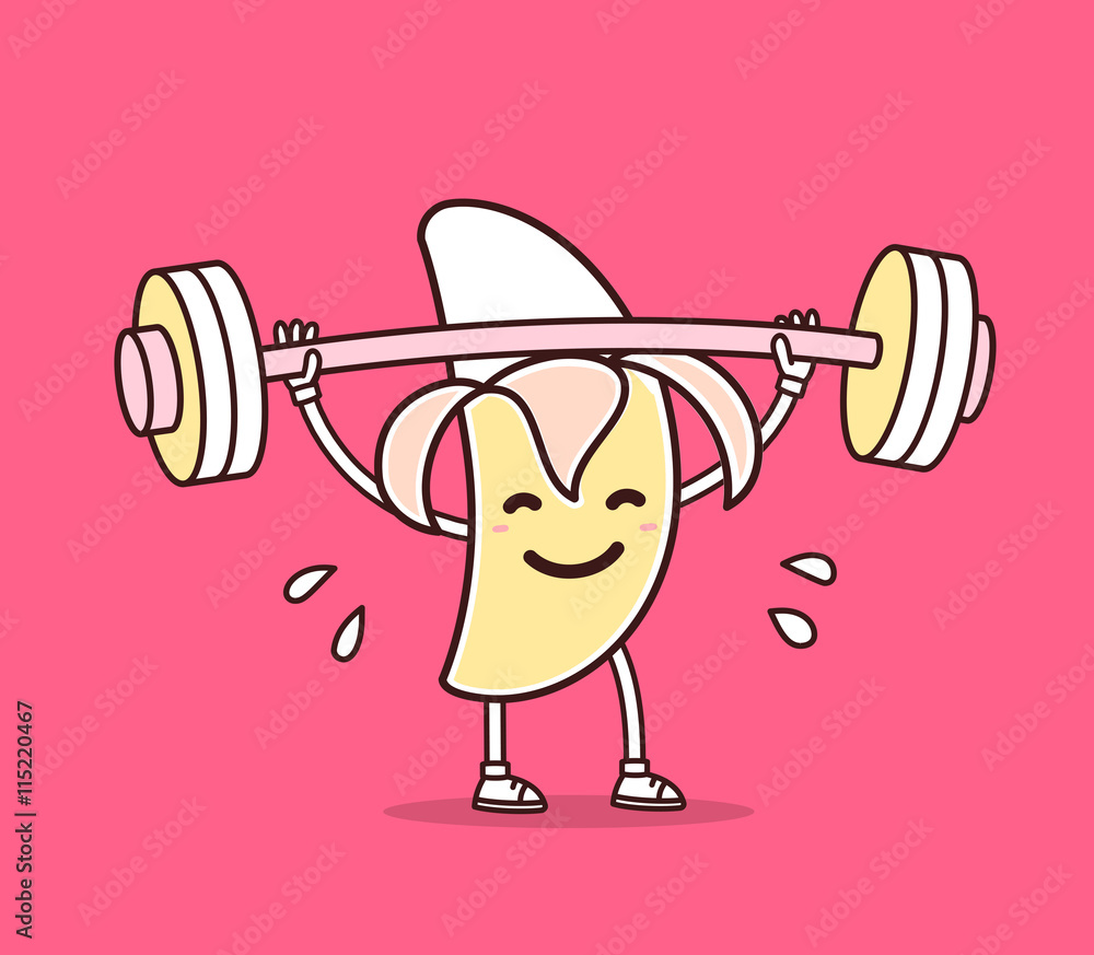 Vector illustration of yellow color banana with barbell lifting Stock ...