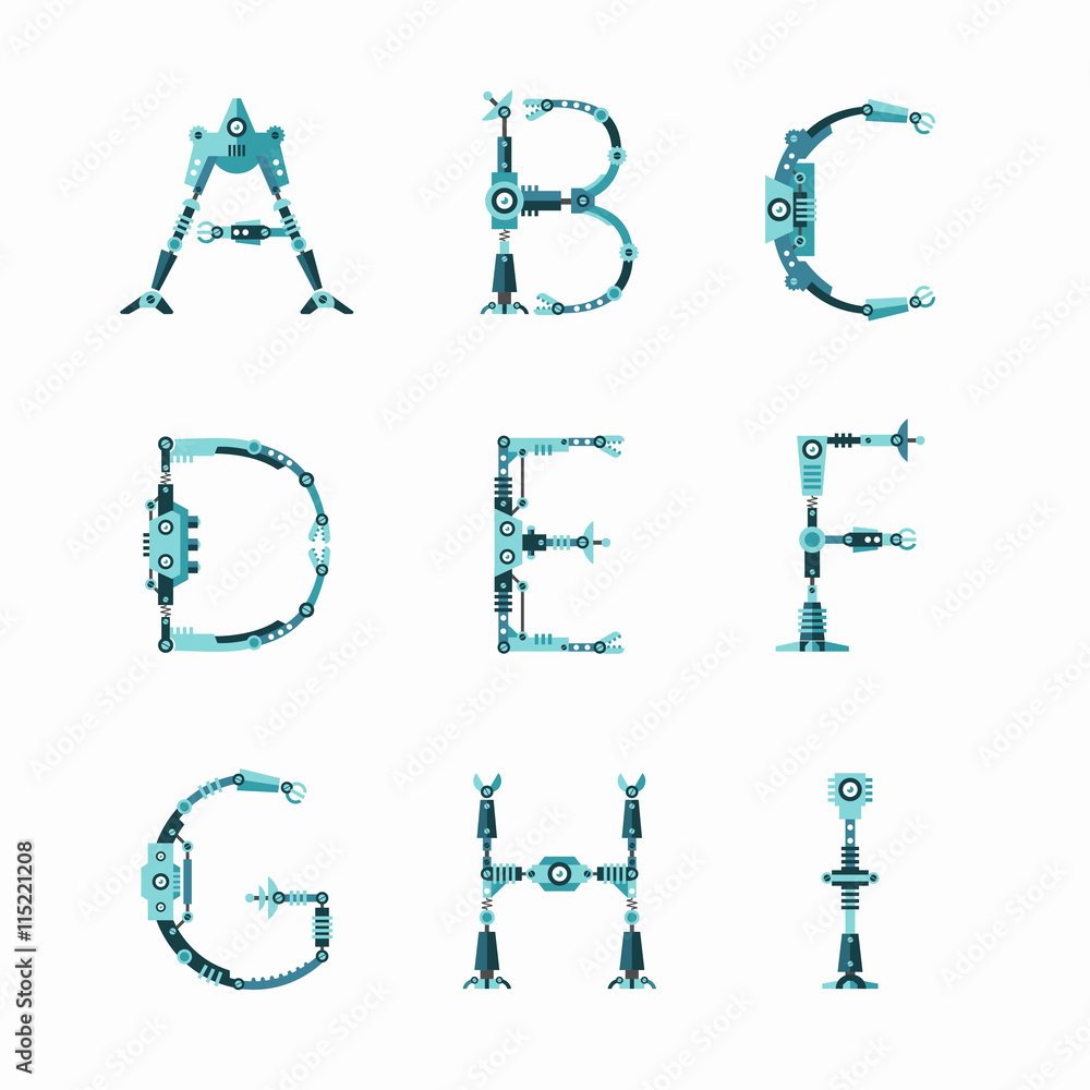 Technical Robot font. Letters from A to I Stock Vector | Adobe Stock
