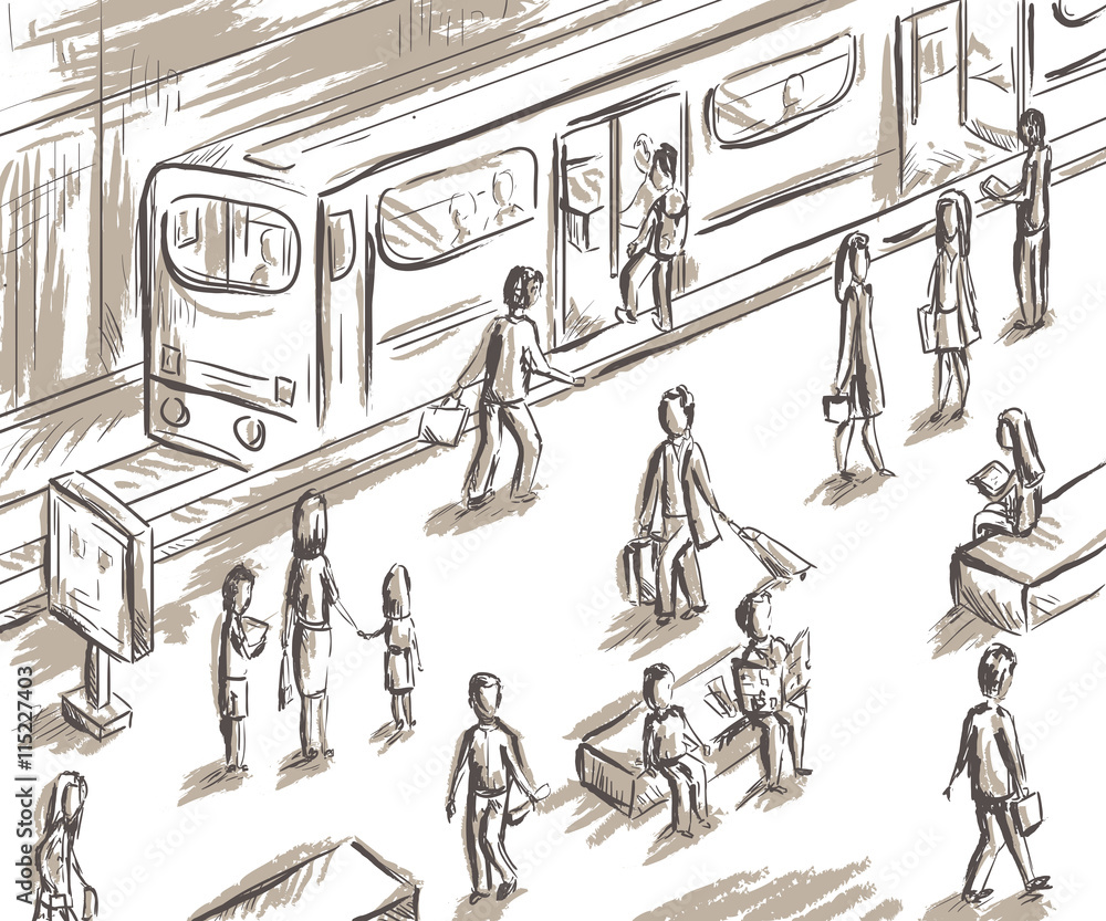 People in subway. Vector illustration in sketch style Stock Vector ...